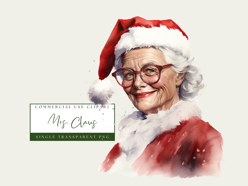 Mrs Claus Clip Art. Watercolor Christmas Image. Holiday PNG Graphic ...