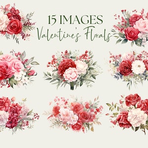 Valentine Watercolor Flowers Clipart Pack. Valentines Day Flower Images ...
