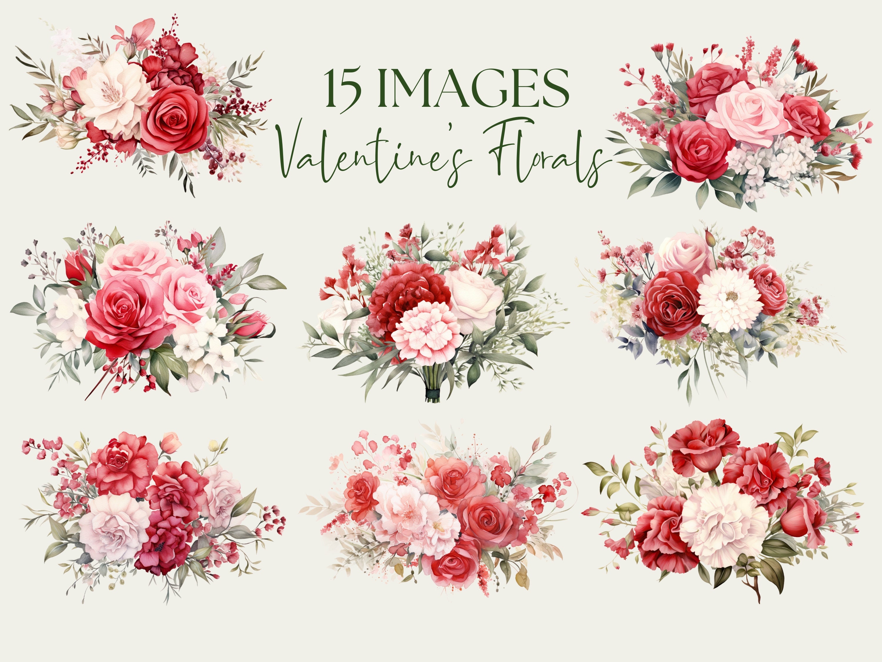 Valentine Watercolor Flowers Clipart Pack. Valentines Day Flower Images ...