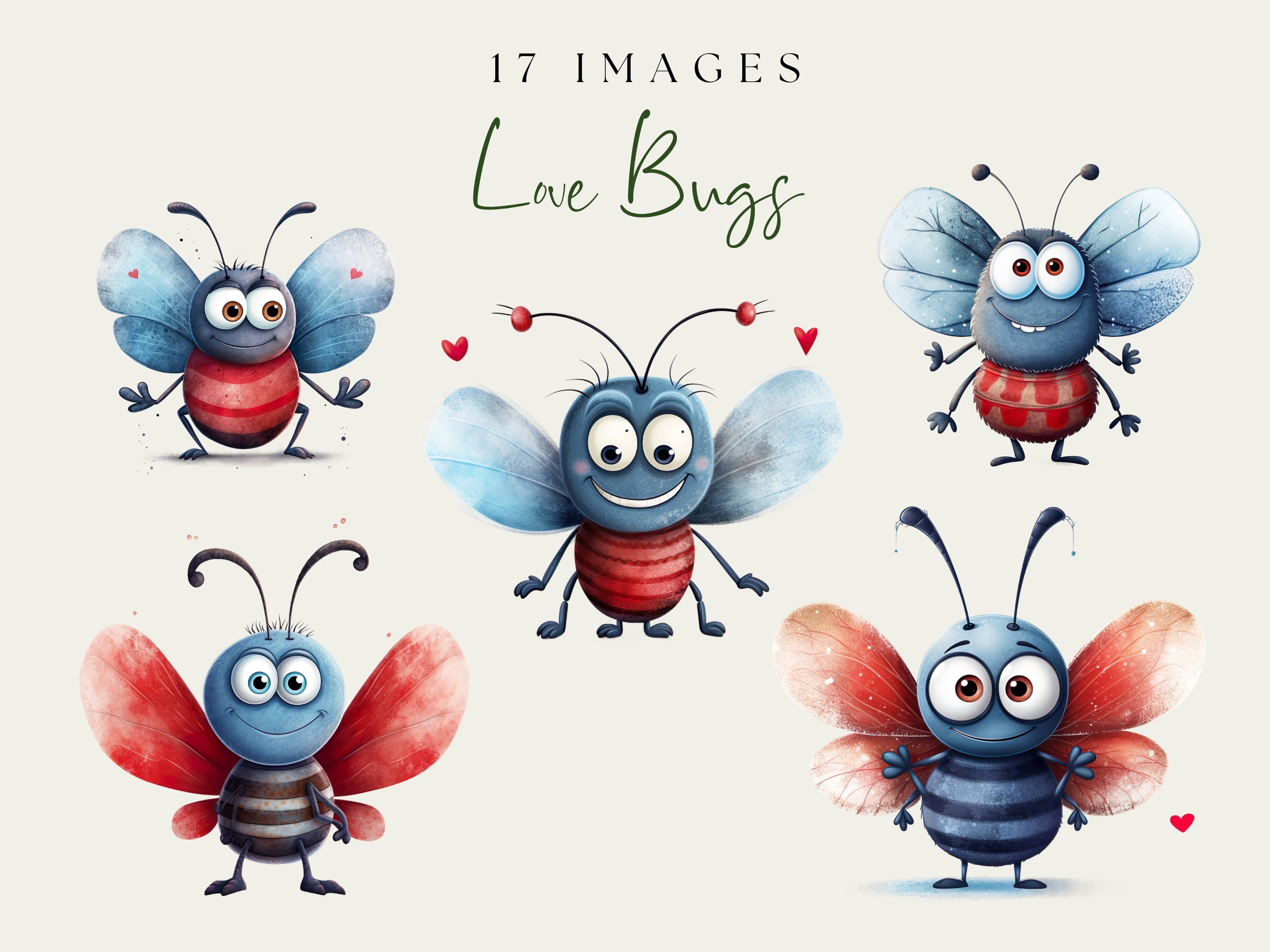 Cute Love Bug Clipart Bundle. High Quality PNG Files. Commercial Use ...