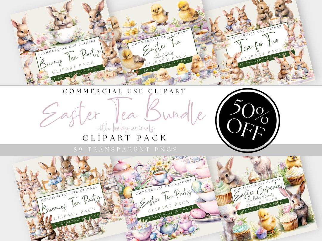Easter Tea Party Clipart. Watercolor Pngs. Cute Spring Baby Animals ...