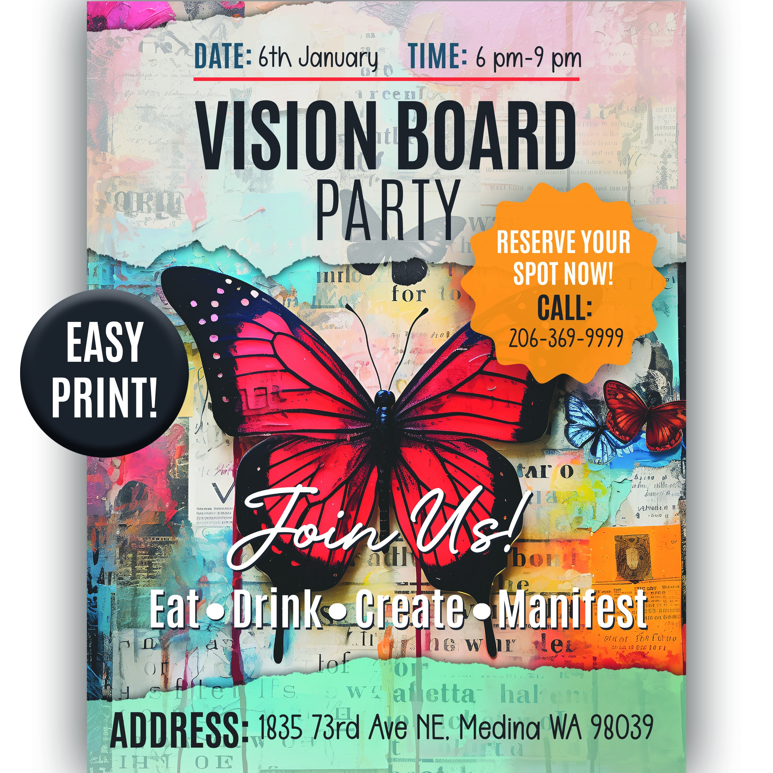 Vision Board Party Flyer, Mood Board Invite, Vision Board Party ...