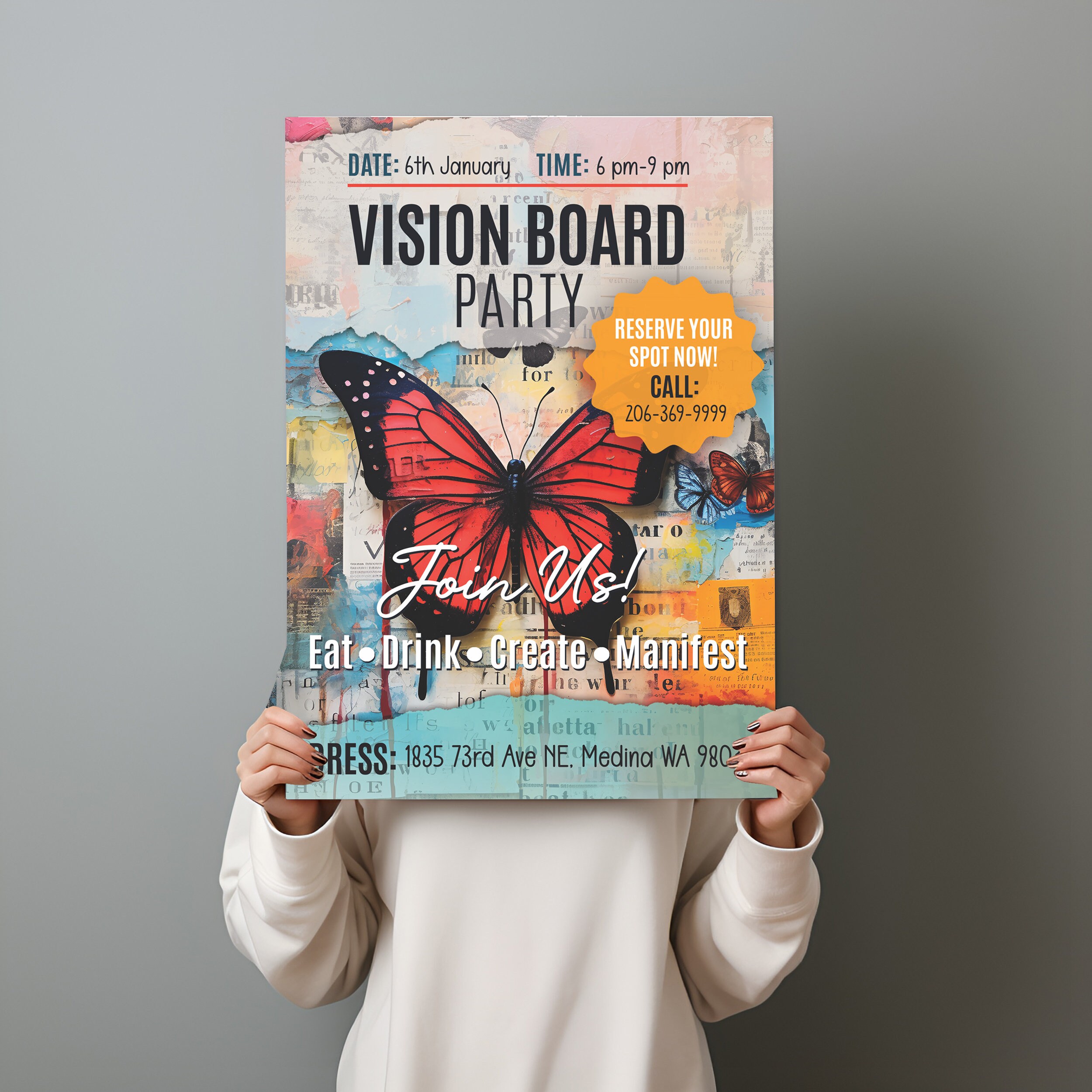 Vision Board Party Flyer, Mood Board Invite, Vision Board Party ...