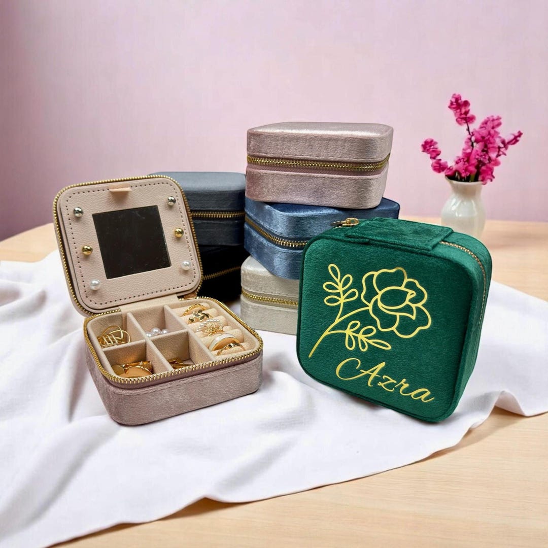 Personalized Jewelry Box With Name, Velvet Jewelry Box, Customizable ...