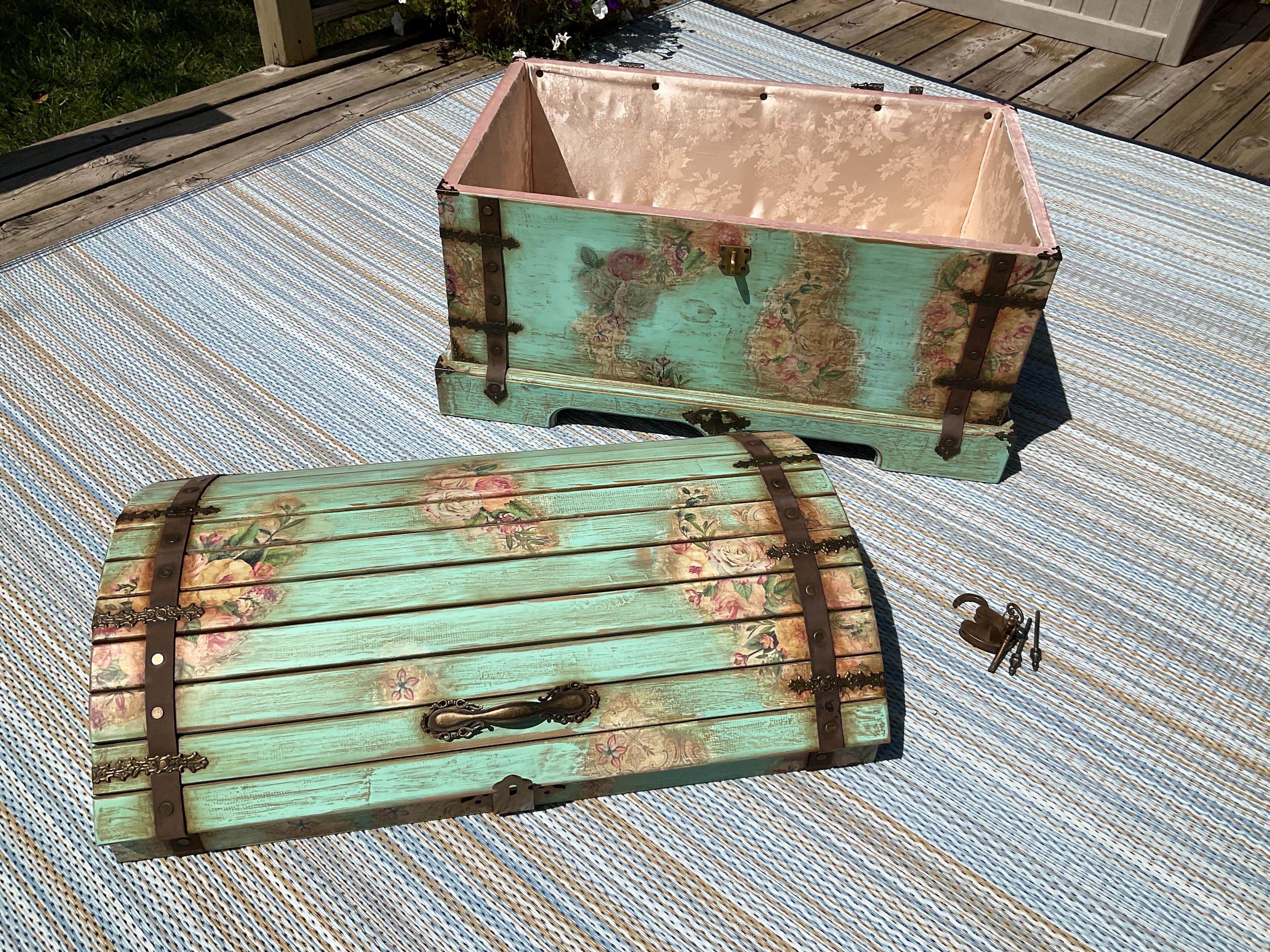 Large Hand Painted Wooden Treasure Chest Storage Box Stunningly ...