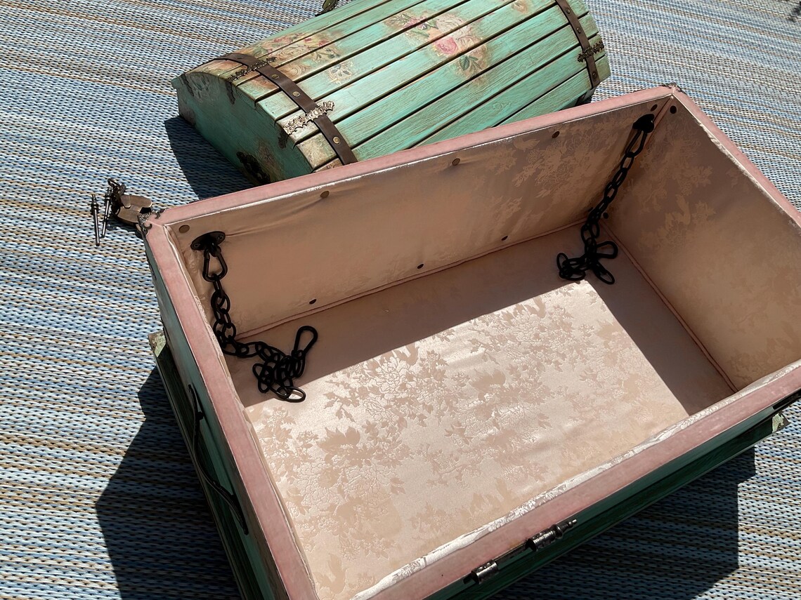 Large Hand Painted Wooden Treasure Chest Storage Box ~ Stunningly ...