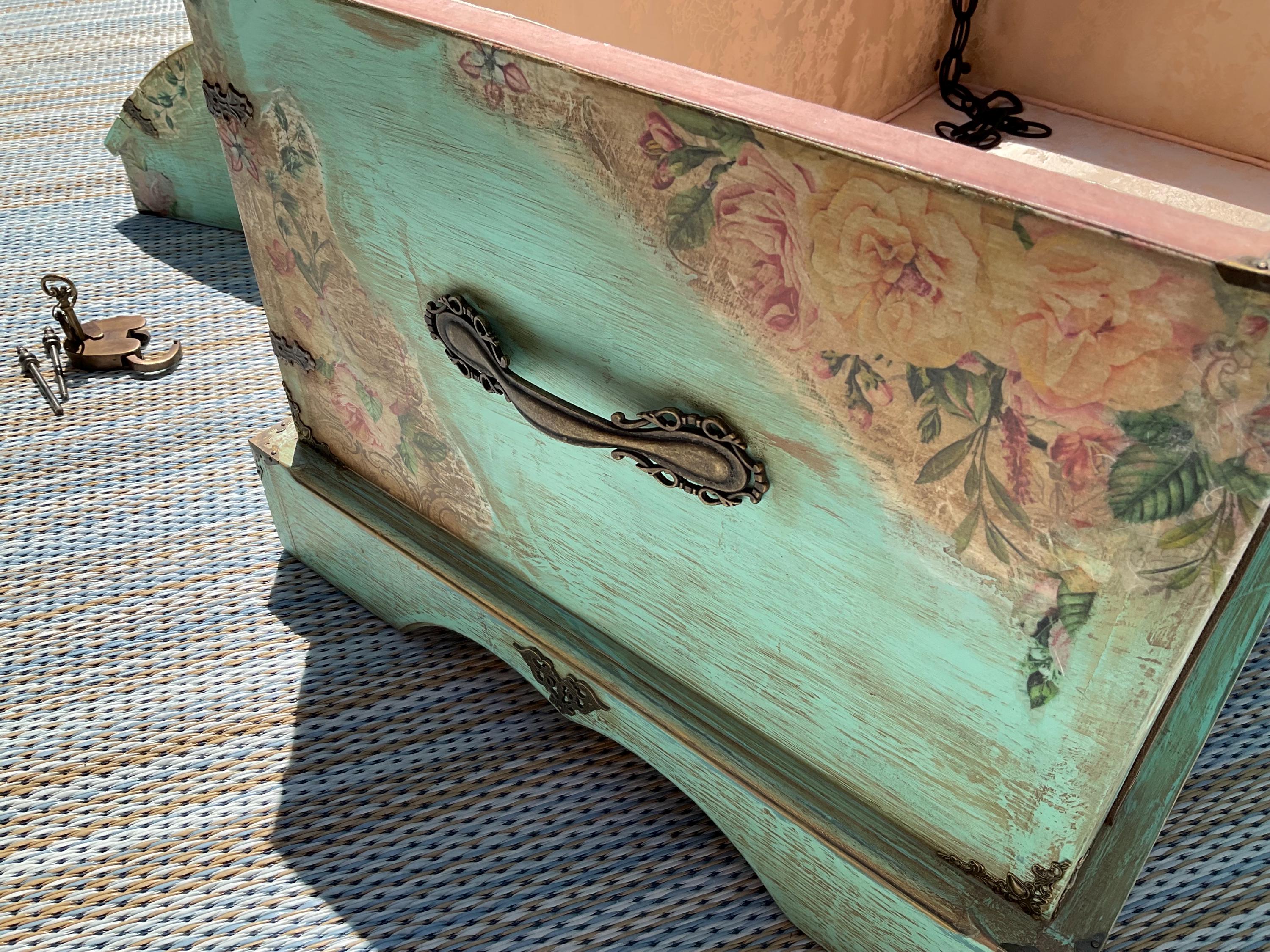 Large Hand Painted Wooden Treasure Chest Storage Box Stunningly ...
