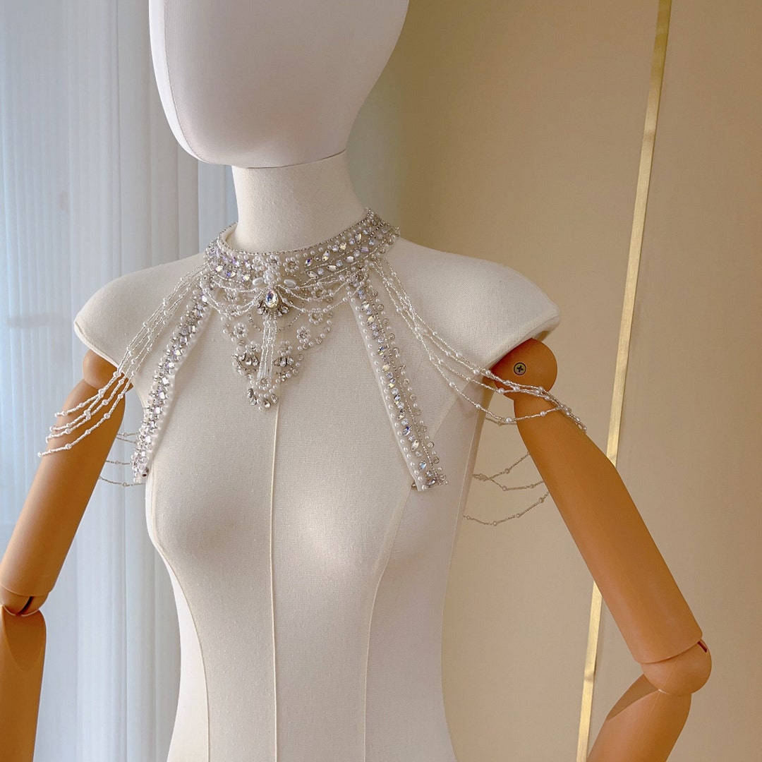Crystal Bridal Shoulder Chain: Pearl & Sequin Wedding Accessory - Etsy