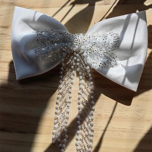 Satin Real Pearl Bow, Bridal Bow, Large Bow With Hair Clip, Gift for ...