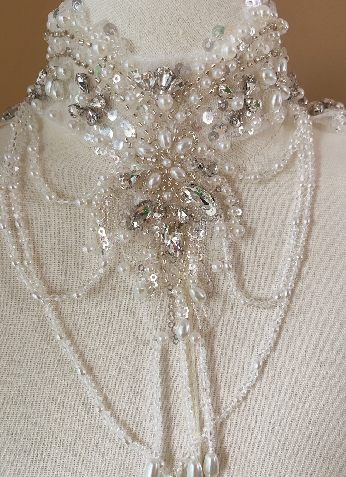 Handmade Beaded Bridal Shoulder Chain: Rhinestone Pearl Necklace - Etsy