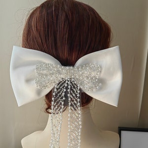 Satin Real Pearl Bow, Bridal Bow, Large Bow With Hair Clip, Gift for ...