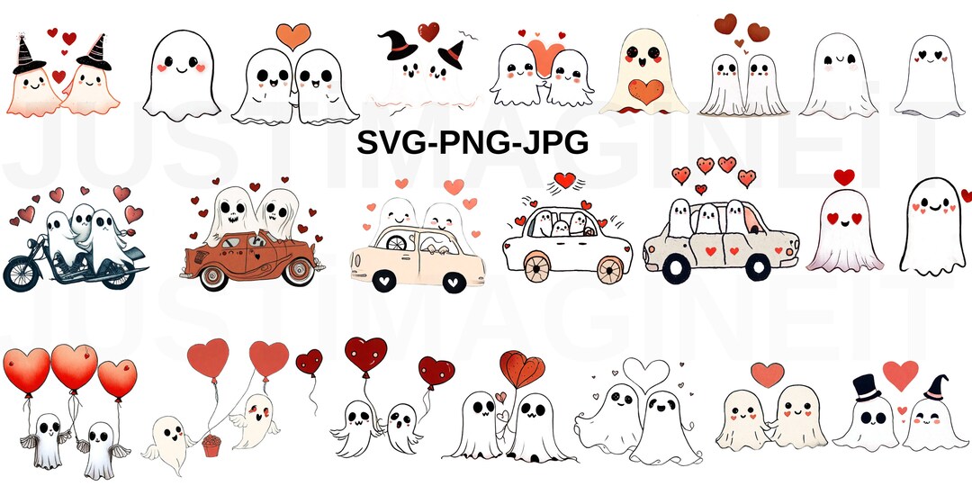Valentine's Day Ghost Svg Ghosts With Hearts Graphic Retro Ghost ...