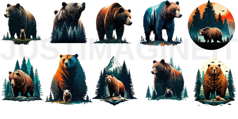Bear SVG Bundle, Mountains Pine Trees Grizzly Bear SVG, Mama Bear Silhouette, Snowy Winter Scene ...