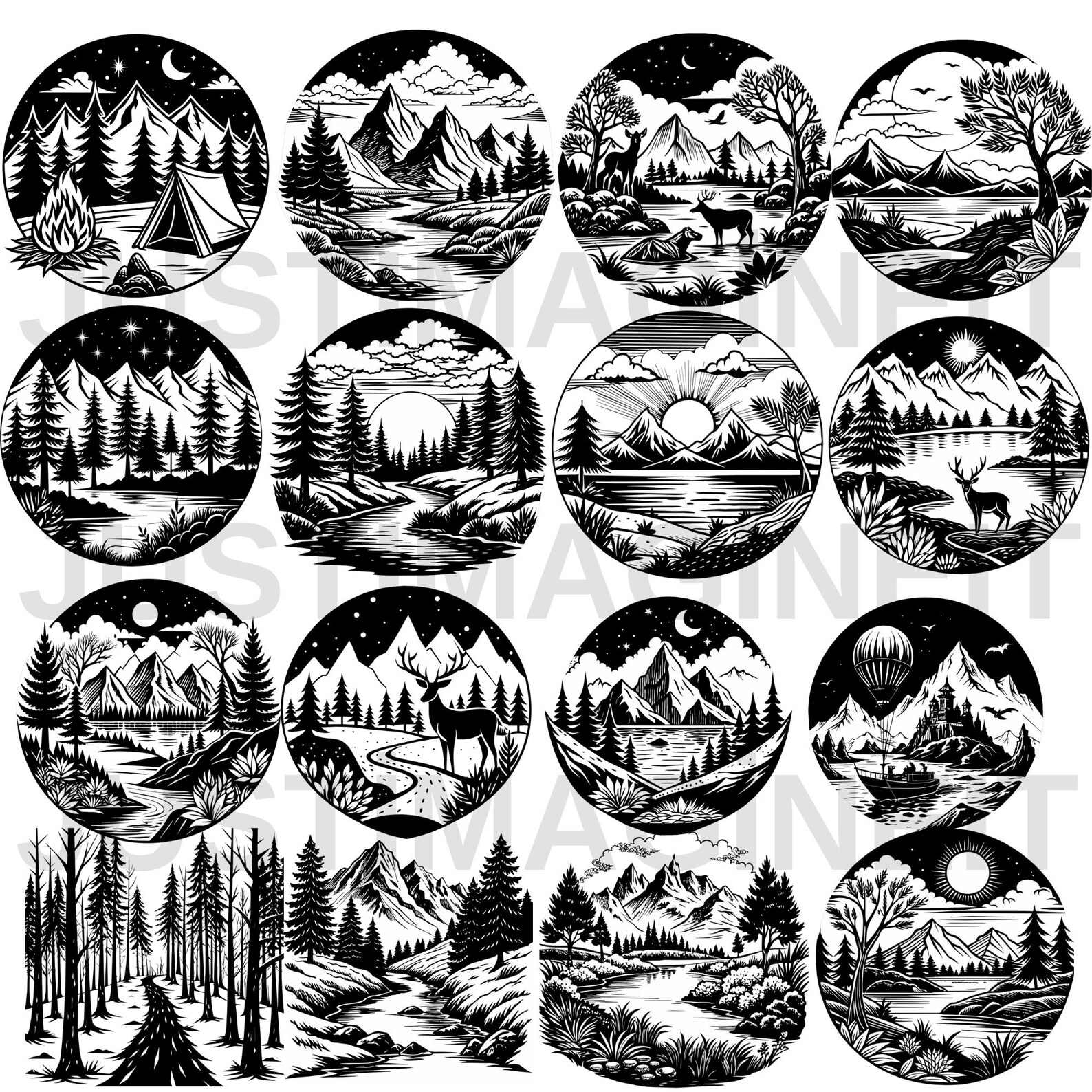 Forest Landscape SVG PNG | Mountain Scene Clipart, Woodland Silhouette ...