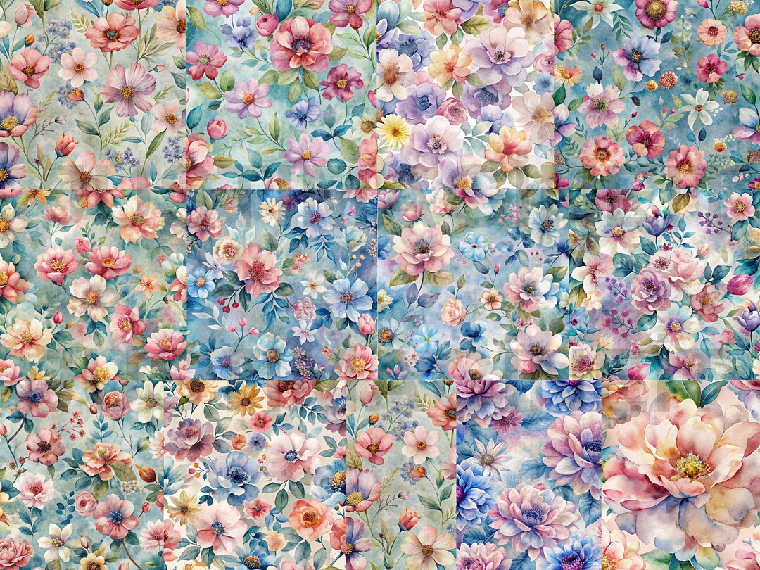 Flowers Digital Paper Commercial Use Watercolor Flower Backgrounds ...