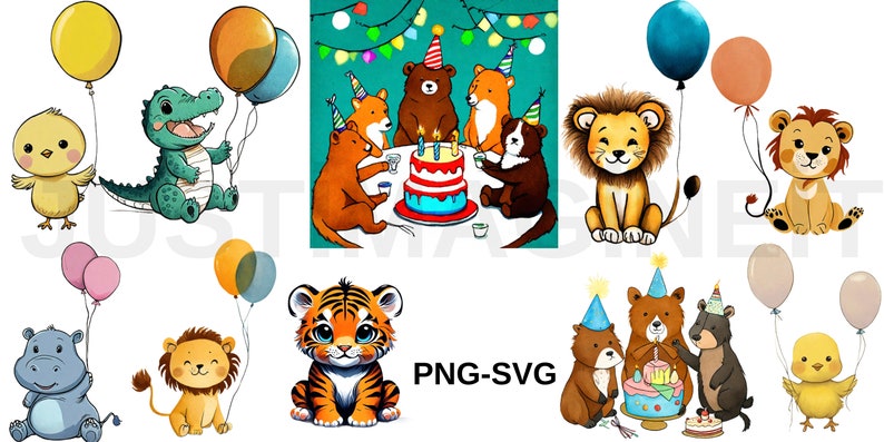 Safari Animals Clipart Sampler Edition Watercolor Baby Animal PNG SVG ...