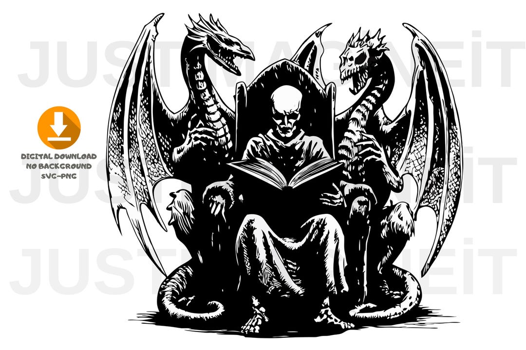 Book Reading Skeleton SVG PNG Skeleton Art Gothic T-shirt Design Dragon ...