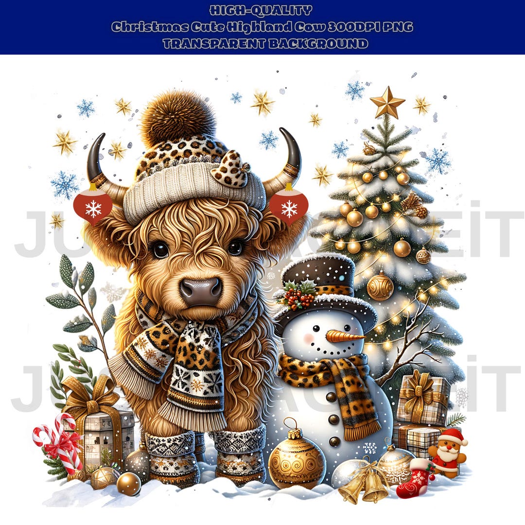 Christmas PNG, Highland Cow, Snowman Sublimation Design, Hot Cocoa ...