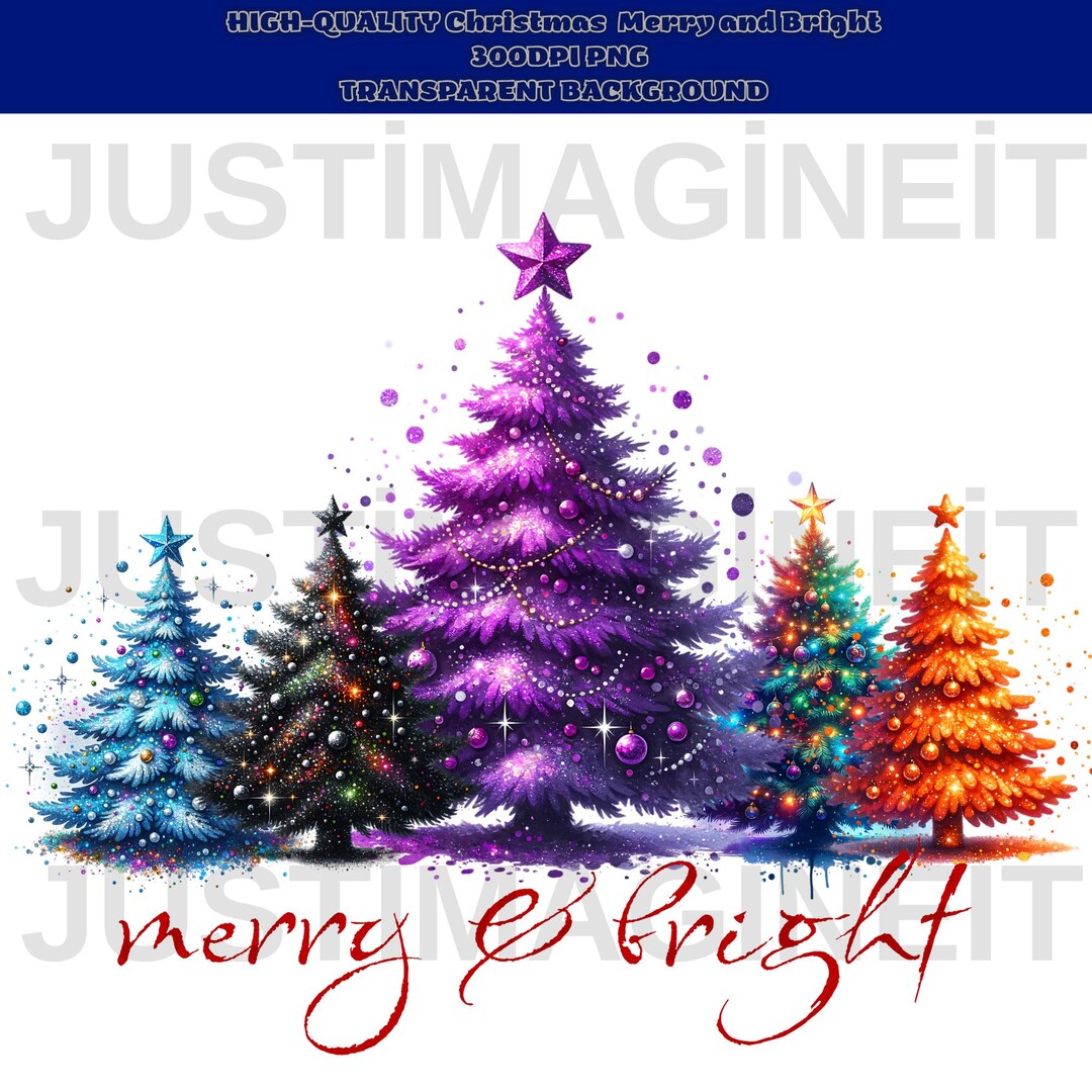 Watercolor Christmas Trees PNG, Merry and Bright Design (digital ...