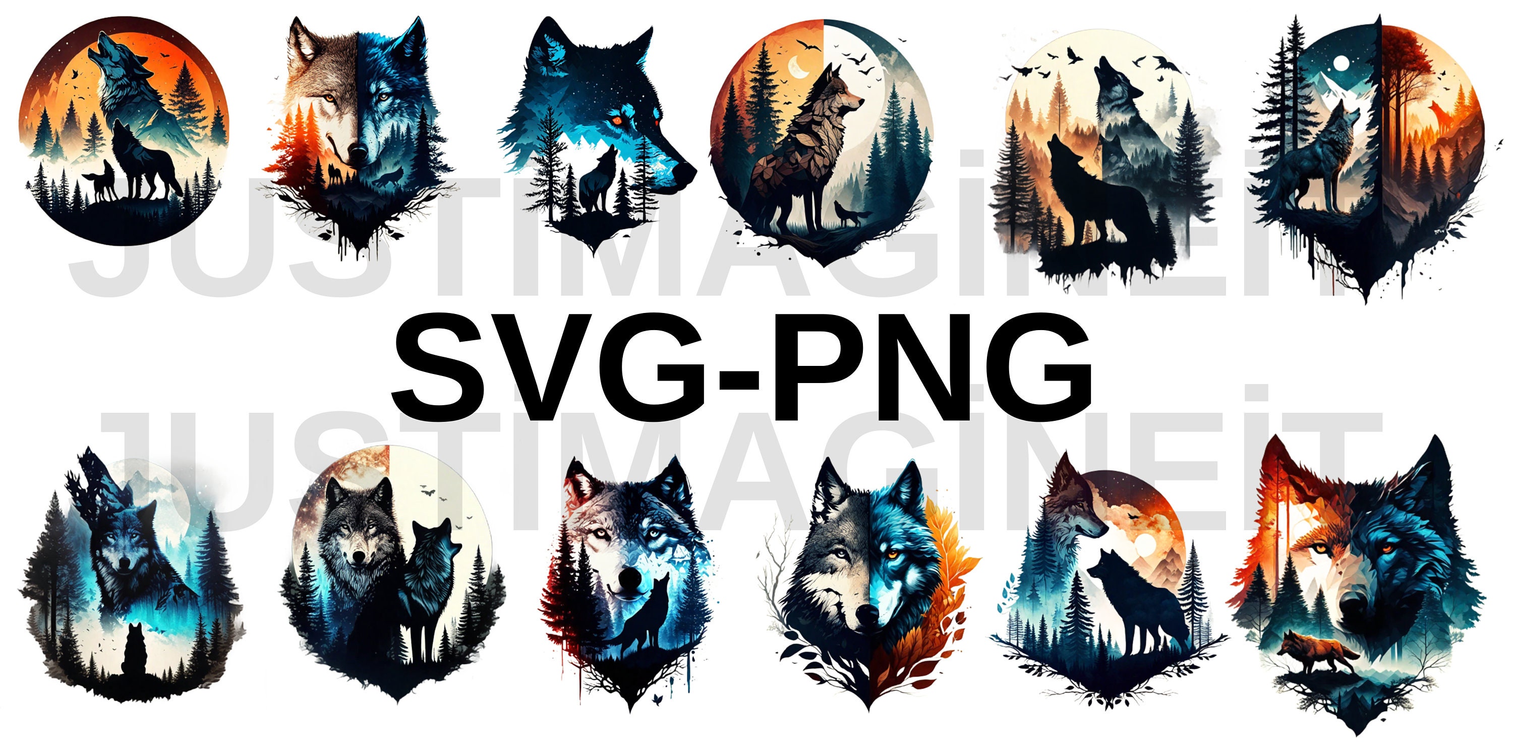 Wolf SVG PNG Transparent for T-shirt, Watercolor Art Wolf for Tumbler ...