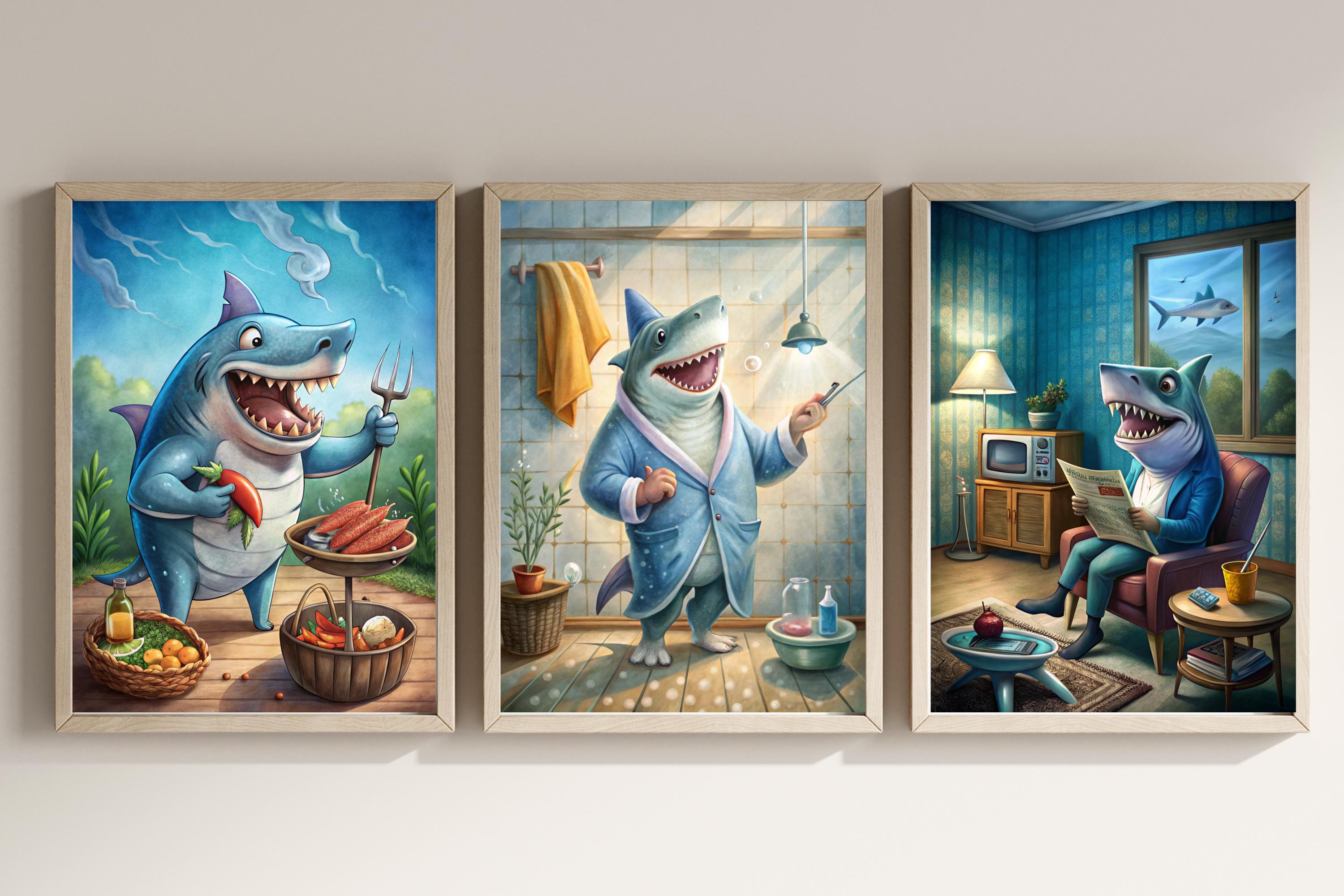 Set of 3 Shark Bathroom Prints , Printable Wall Art, Home Decor ...