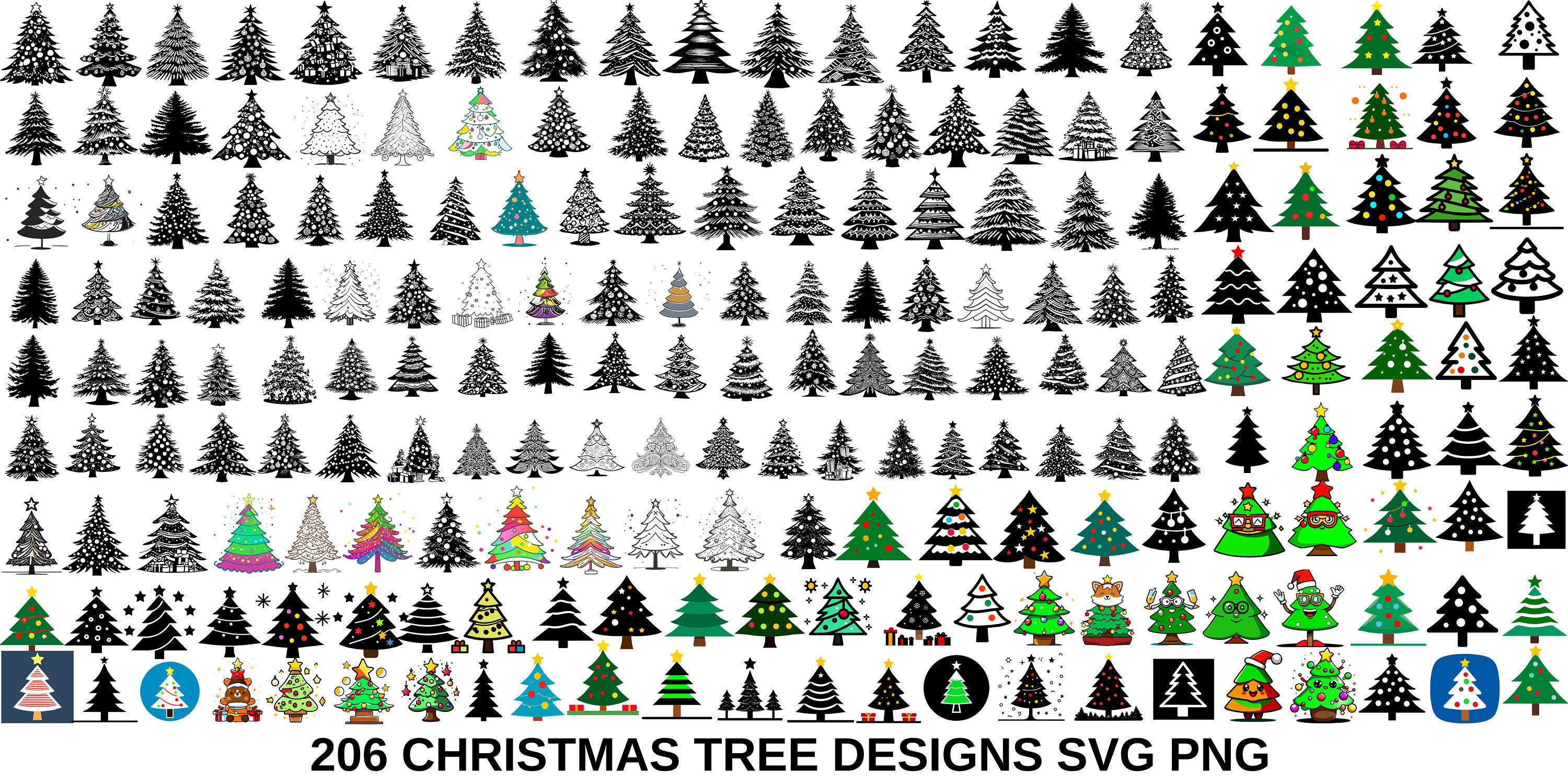 206 CHRISTMAS TREE SVG Bundle, Christmas Tree Outline, Christmas ...