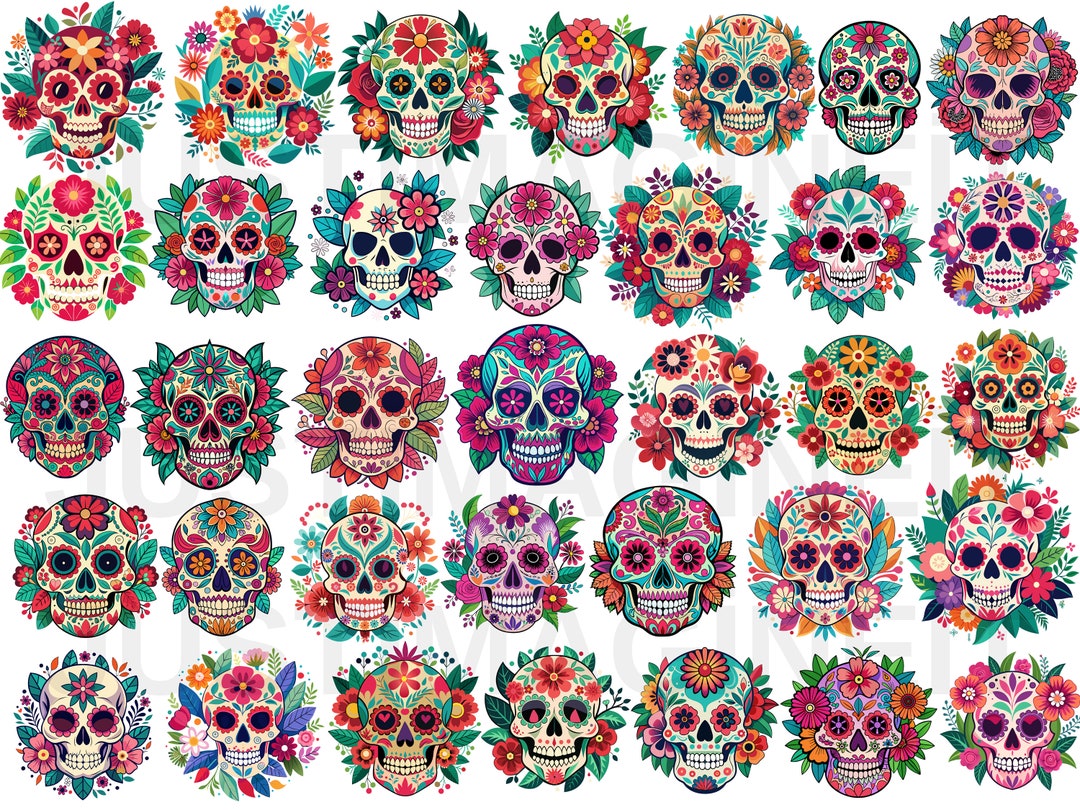 Sugar Skull SVG PNG Bundle Sugar Skull Clipart Day of the Dead Designs ...