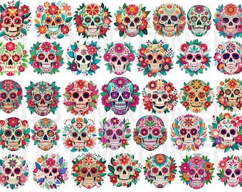 350+ Sugar Skull PNG Designs Bundle Floral Skull Clipart Day of the ...