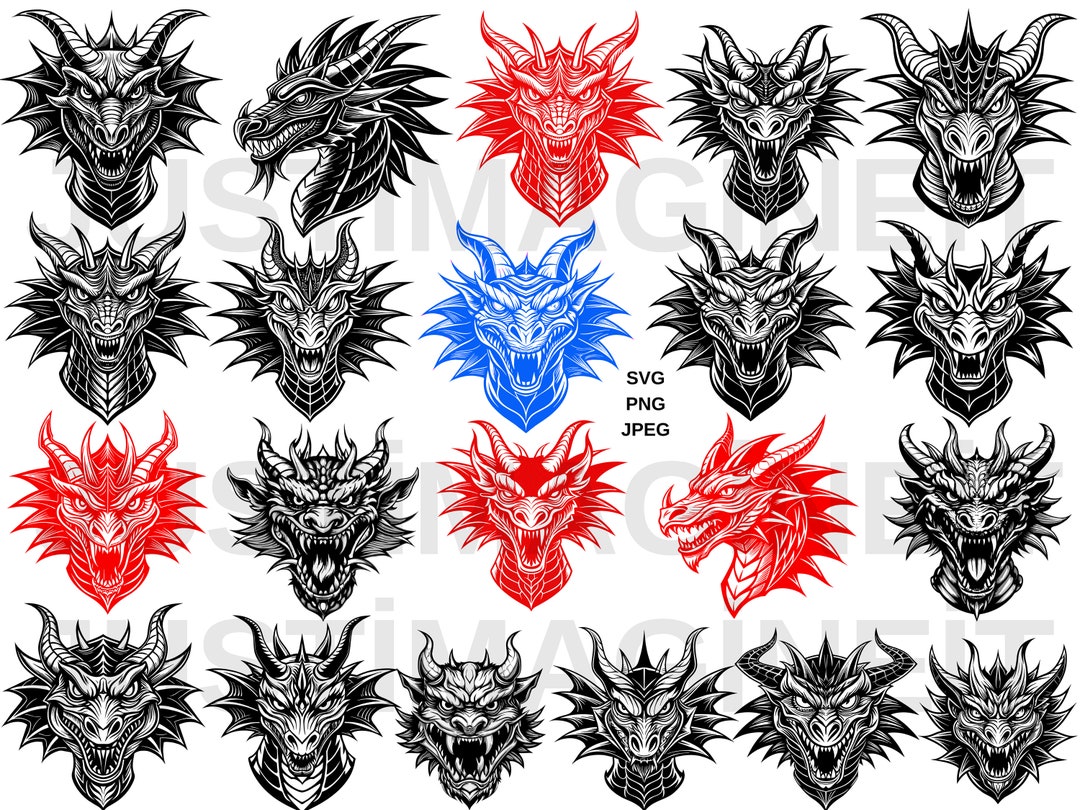 Dragon Head Svg PNG Files, Dragon Tattoo Image Clipart, Silhouette ...
