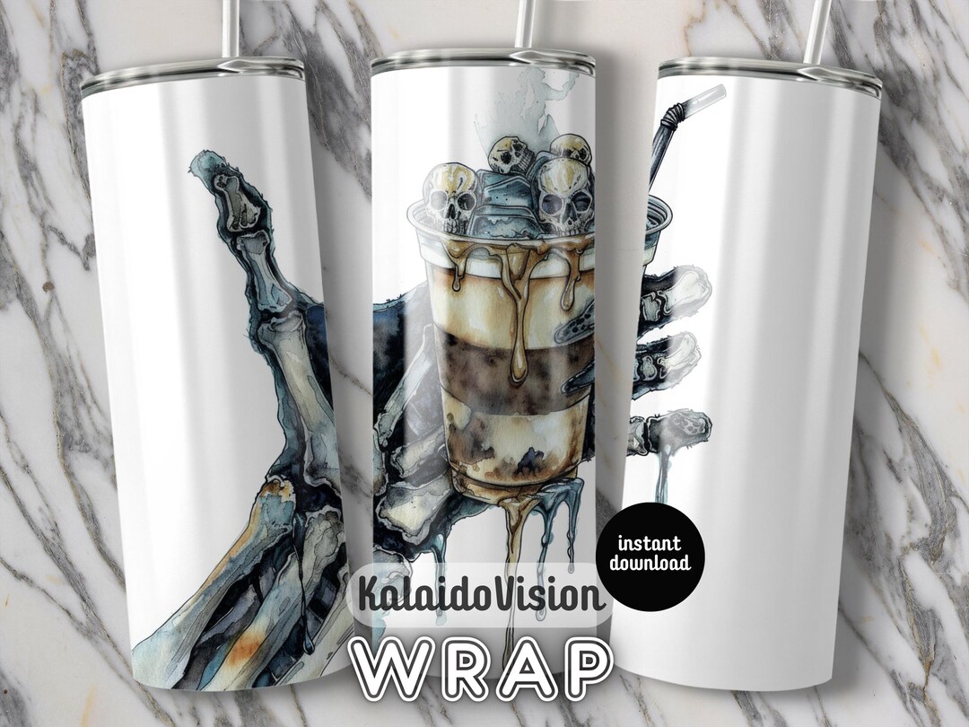 Spooky Skeleton Hand Holding Iced Coffee Tumbler Wrap Digital Download ...