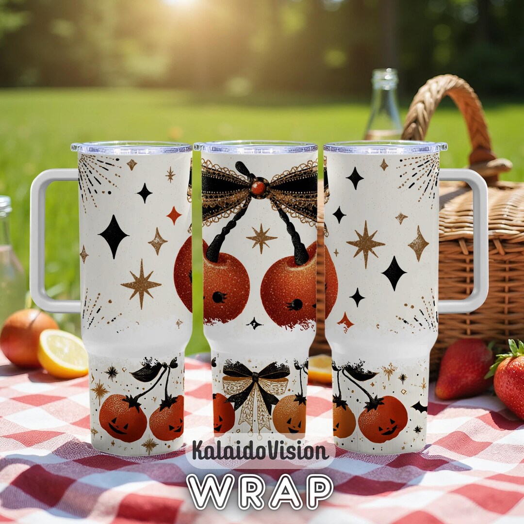 Cherry 40oz Tumbler Wrap - Cute Kawaii Fruit and Gold Stars Design - Etsy