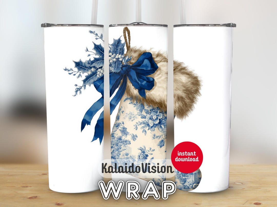 Blue Toile Christmas Tumbler Wrap: Floral Holiday Design for 20oz Cups ...
