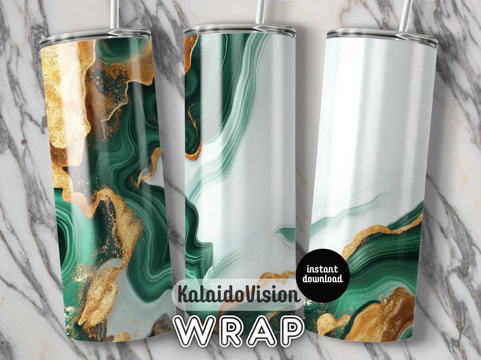 Elegant Green and Gold Marble Digital Download 20oz Tumbler Wrap ...
