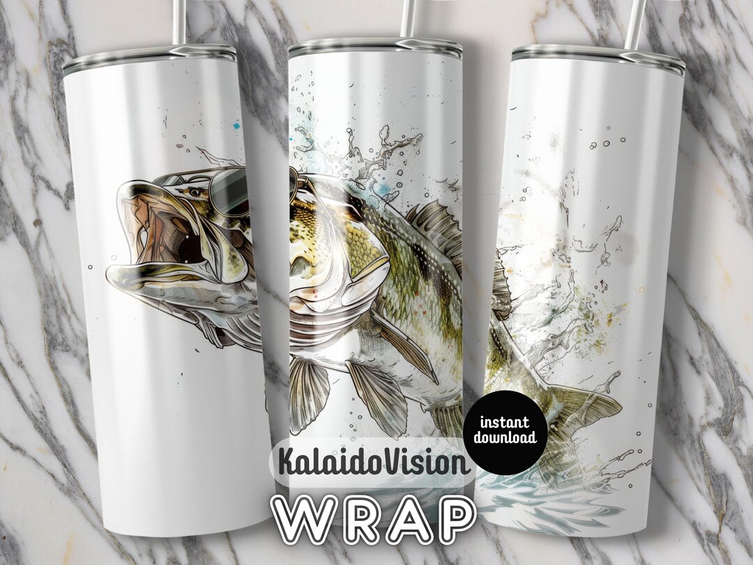Catch of the Day Bass Fish Water Splash 20oz Tumbler Wrap Digital ...