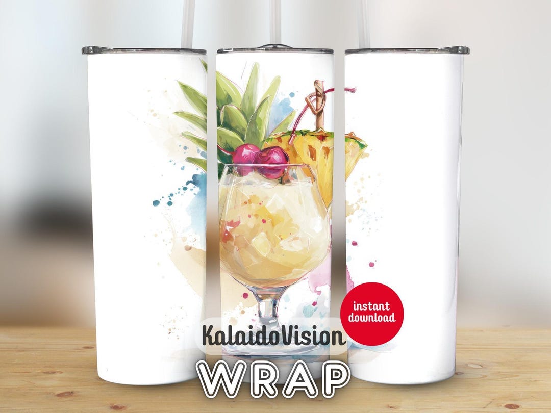 Tumbler Wrap Design: Piña Colada Tropical Art - 20oz Digital Download ...