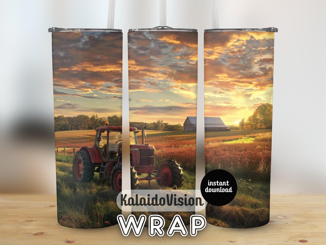 20oz Tumbler Wrap Digital Download Rustic Farm Sunset Tractor Scene PNG ...