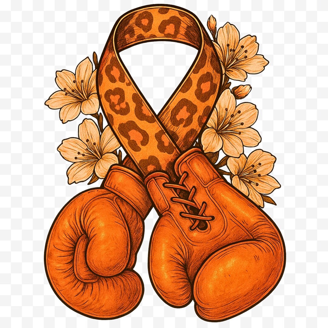 SVG Orange Ribbon With Boxing Gloves Leukemia Cancer Awareness Print ...
