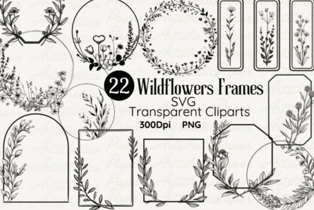 22 Wildflower Frames SVG Wildflower Clipart Vector Flowers Wildflowers ...