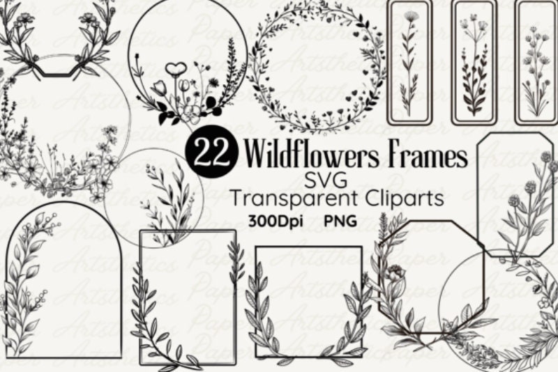 22 Wildflower Frames SVG Wildflower Clipart Vector Flowers Wildflowers ...