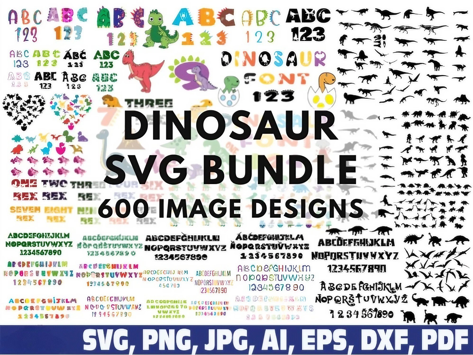 600 Dinosaur SVG Bundle,t-rex Svg Dinosaur Silhouette,dinosaur Clipart ...