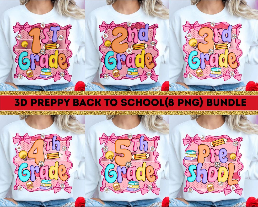 3D Bundle Preppy Back to School Png,teacher Coquette First Day of ...