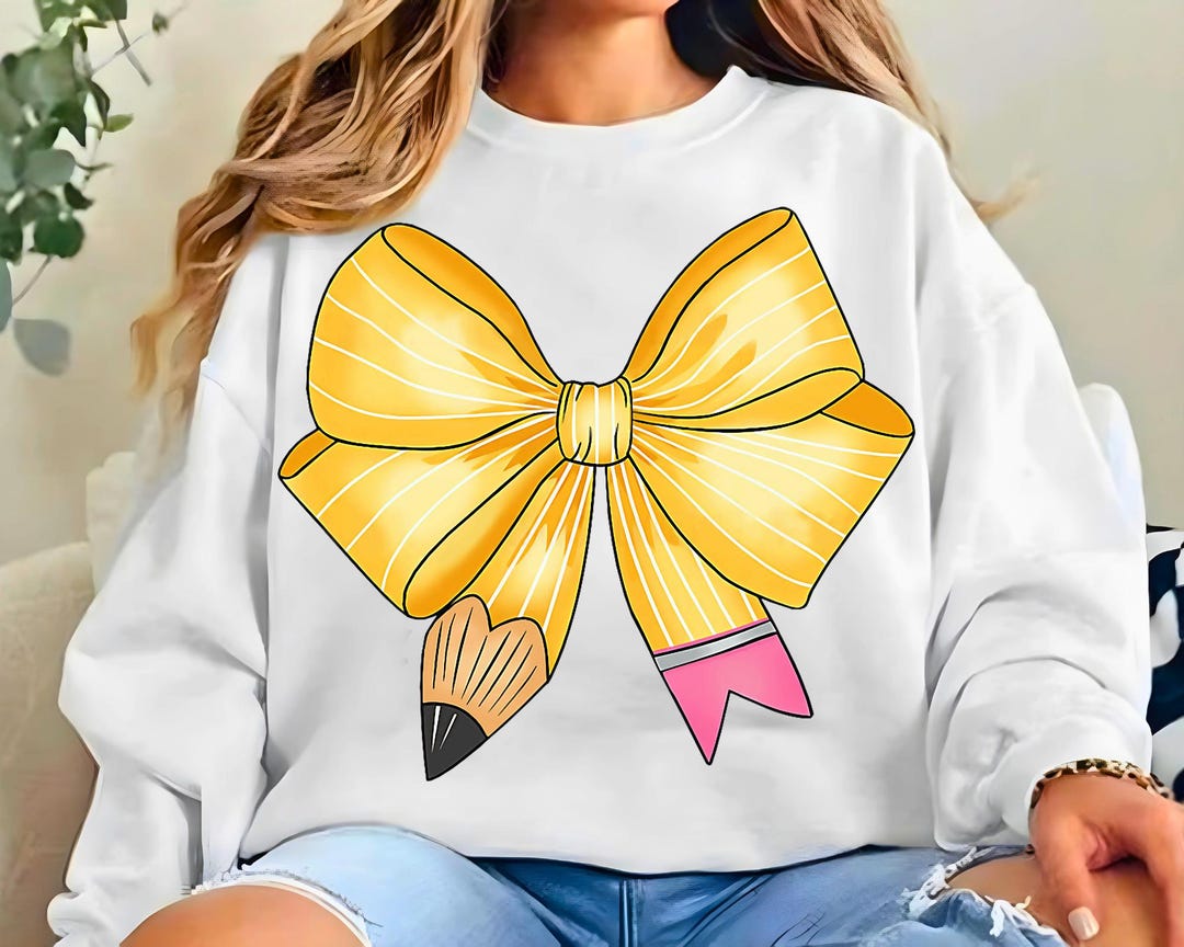 Yellow Pencil Bow PNG ,teacher Cute Pencil Coquette Bow Teacher Png ...