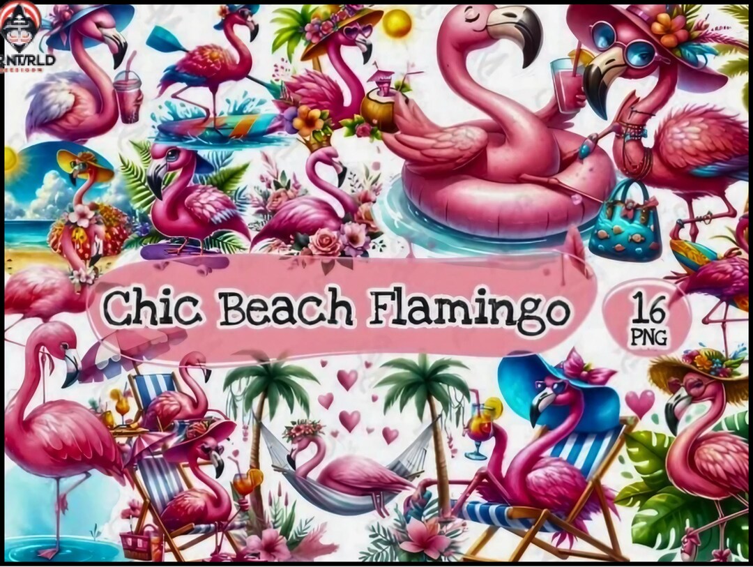 16 Chic Beach Flamingo Clipart, Whimsical Bird Png,vibrant Vacation ...