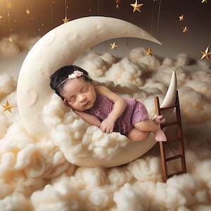 20 Newborn Digital Backdrop Bundle, White Crescent Moon,baby Boy Girl ...