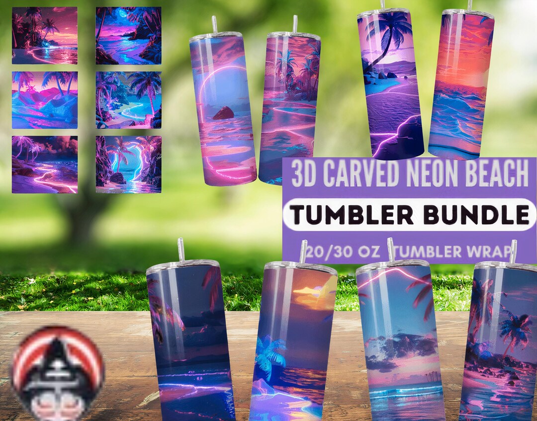 Carved 3D Neon Beach Tumber Wrap BUNDLE, 20oz 30oz Skinny Tumbler Wrap ...