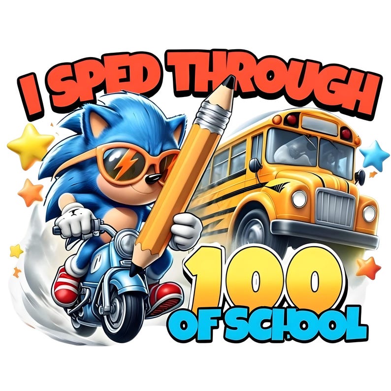 100 Days of School Design Cartoon 9 Png Bundle,cross 100 Days Sonic ...