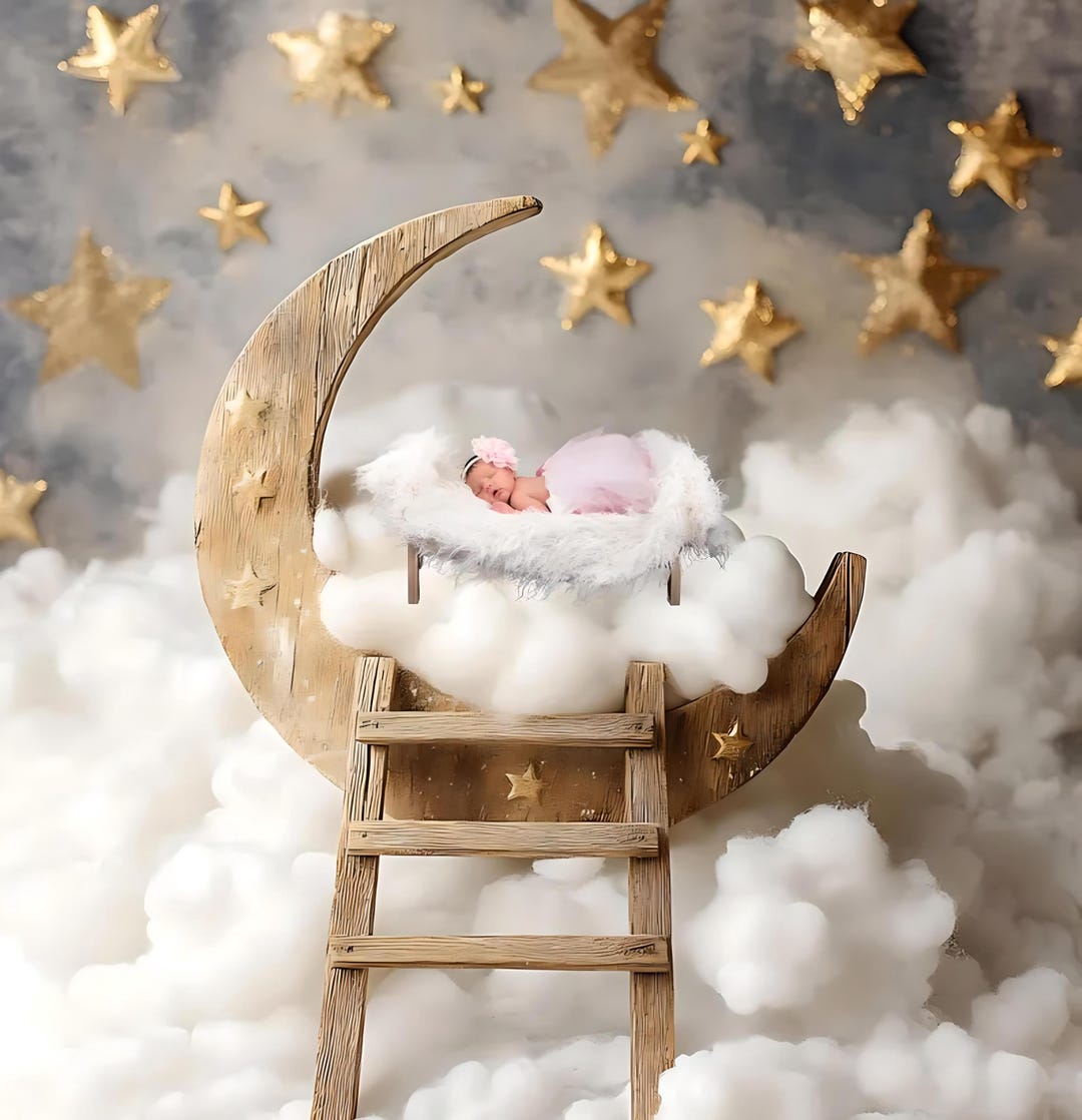 20 Newborn Digital Backdrop Bundle, White Crescent Moon,baby Boy Girl ...