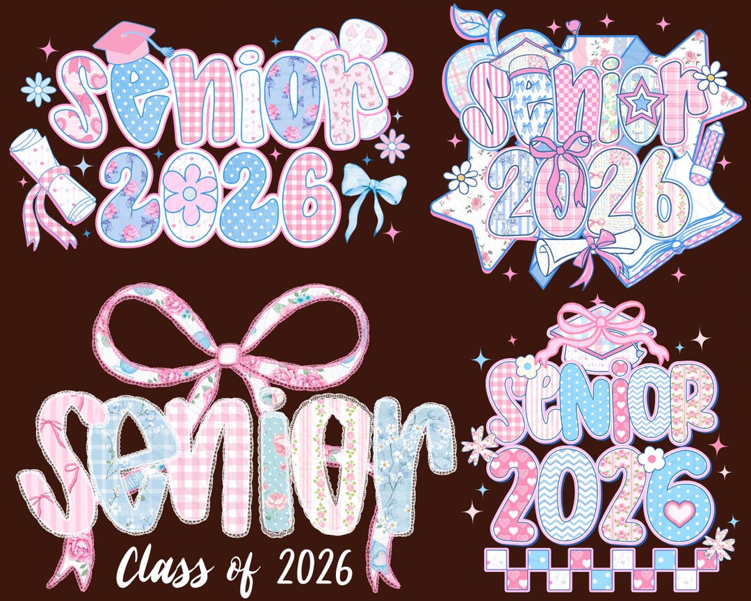4-preppy Coquette Lace Graduation Senior 2026 Png Bundle,preppy Class ...