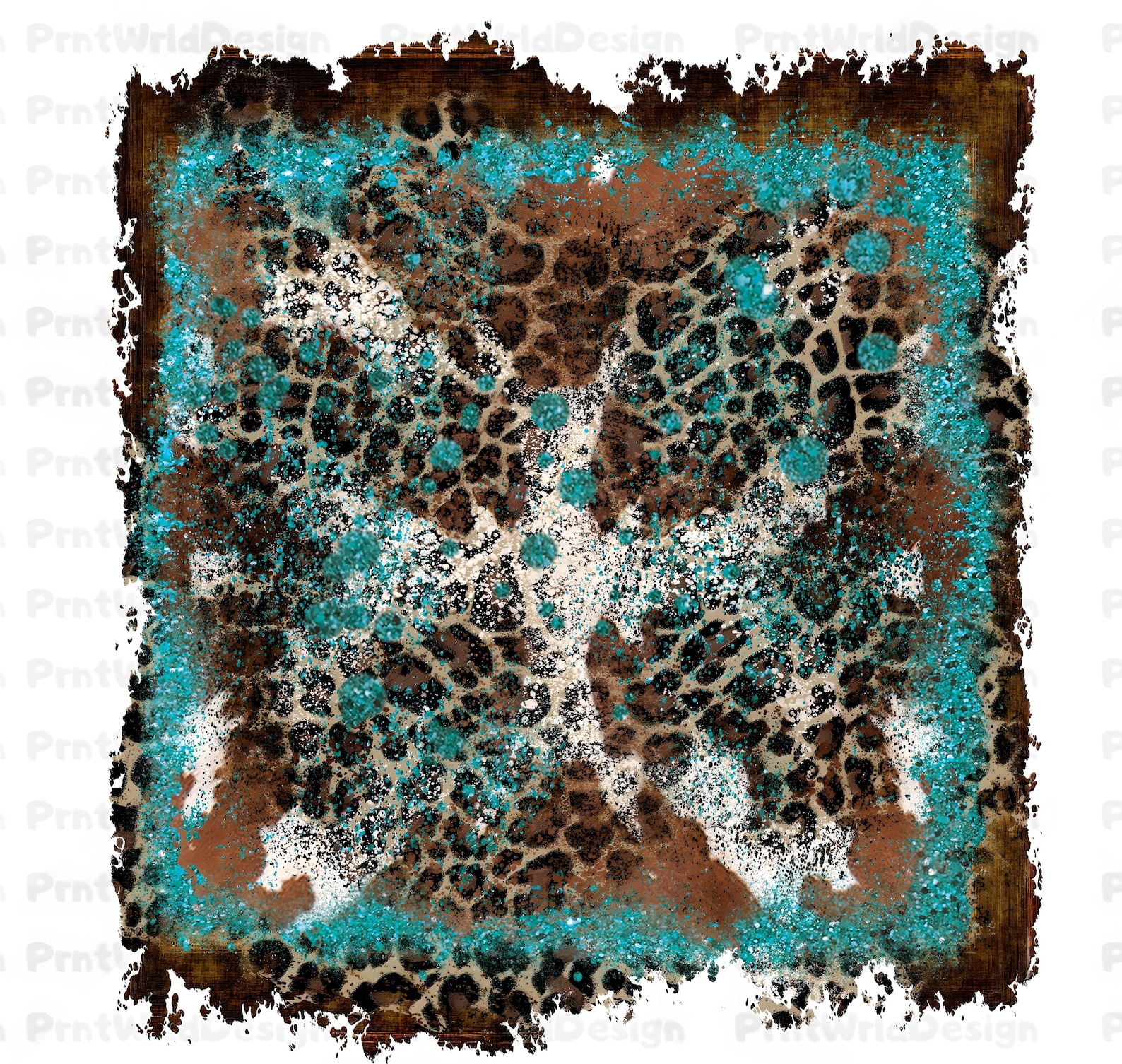 Cowhide Leopard Turquoise Glitter Background PNG Sublimation Design ...