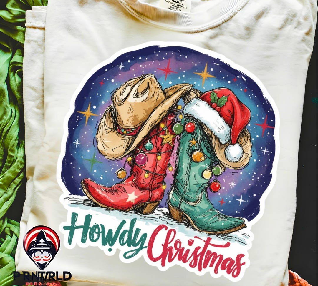 Hand Drawing Howdy Christmas Png,western Christmas Png,retro Christmas ...